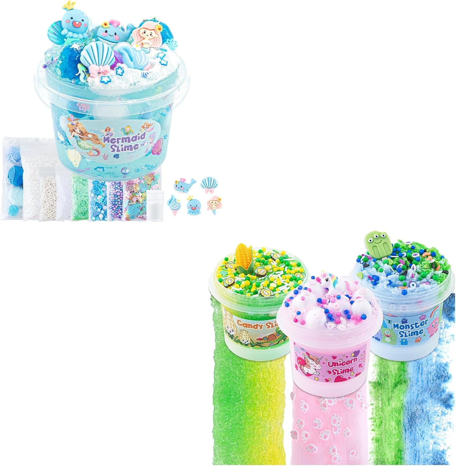 Amazon.com: 3 Pack Different Textures Slime Kit & Mermaid Slime Kit ...