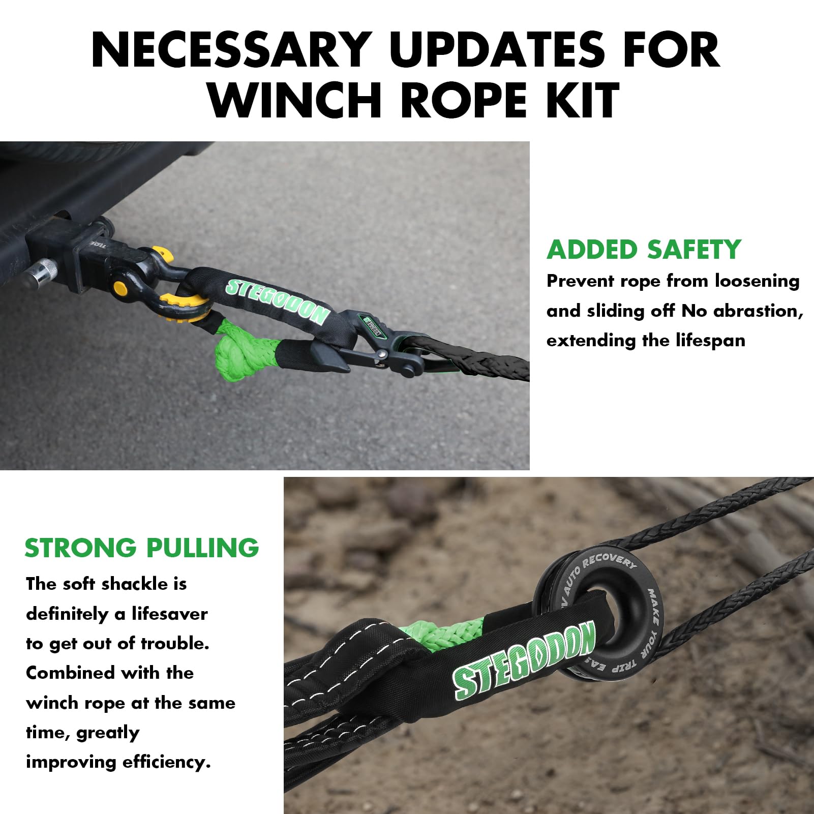 Snapklik.com : STEGODON 1/2inch X 85ft Synthetic Winch Rope Kit ...