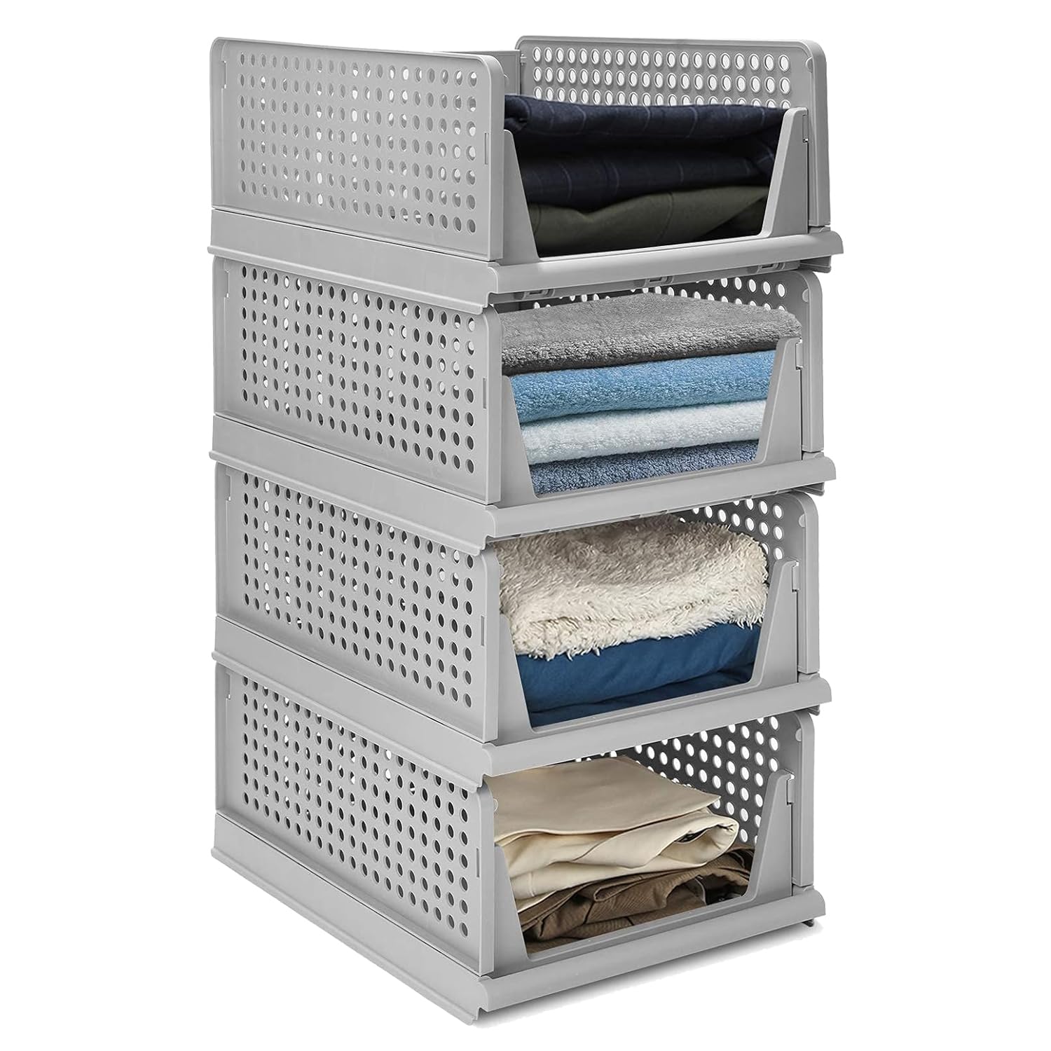 Kuber Industries Large 4 Pcs Stack it Up Cloth Stacker | Foldable Shirt ...