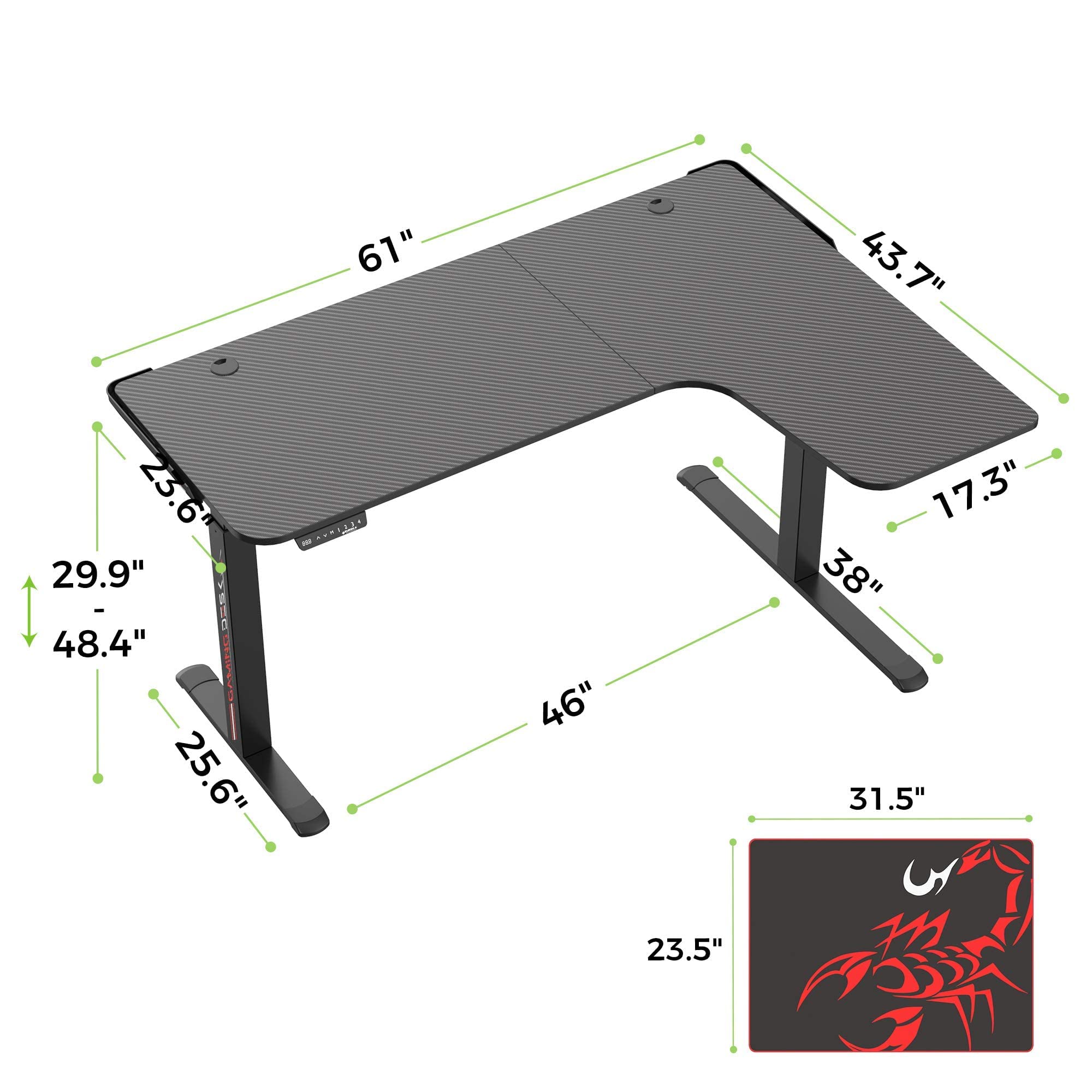 EE Eureka Ergonomic L Shaped Standing Desk, 61" Dual Motor Electric ...