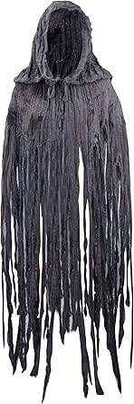 Amazon.com: JIAHG Halloween Cloak with Hood Tattered Zombie Grim Reaper ...