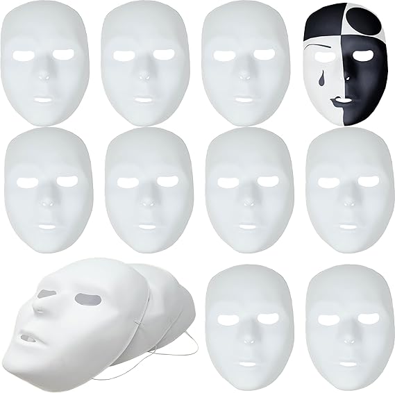 Amazon.com: Podzly 25 White Drama Masks, Full Face Paintable Blank ...