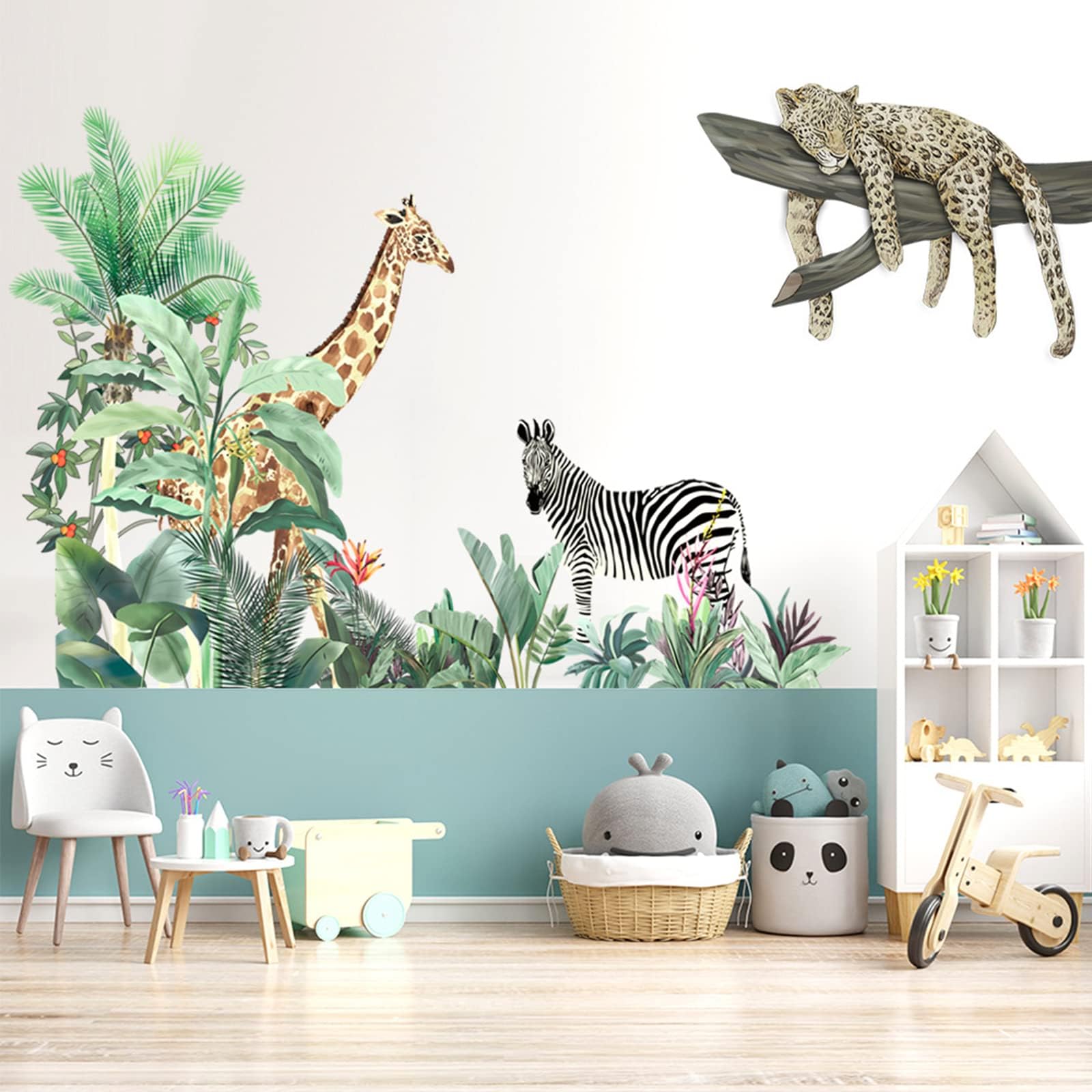 Amazon.com: Jungle Animal Wall Decal Wild Animals Plants Wall Stickers ...