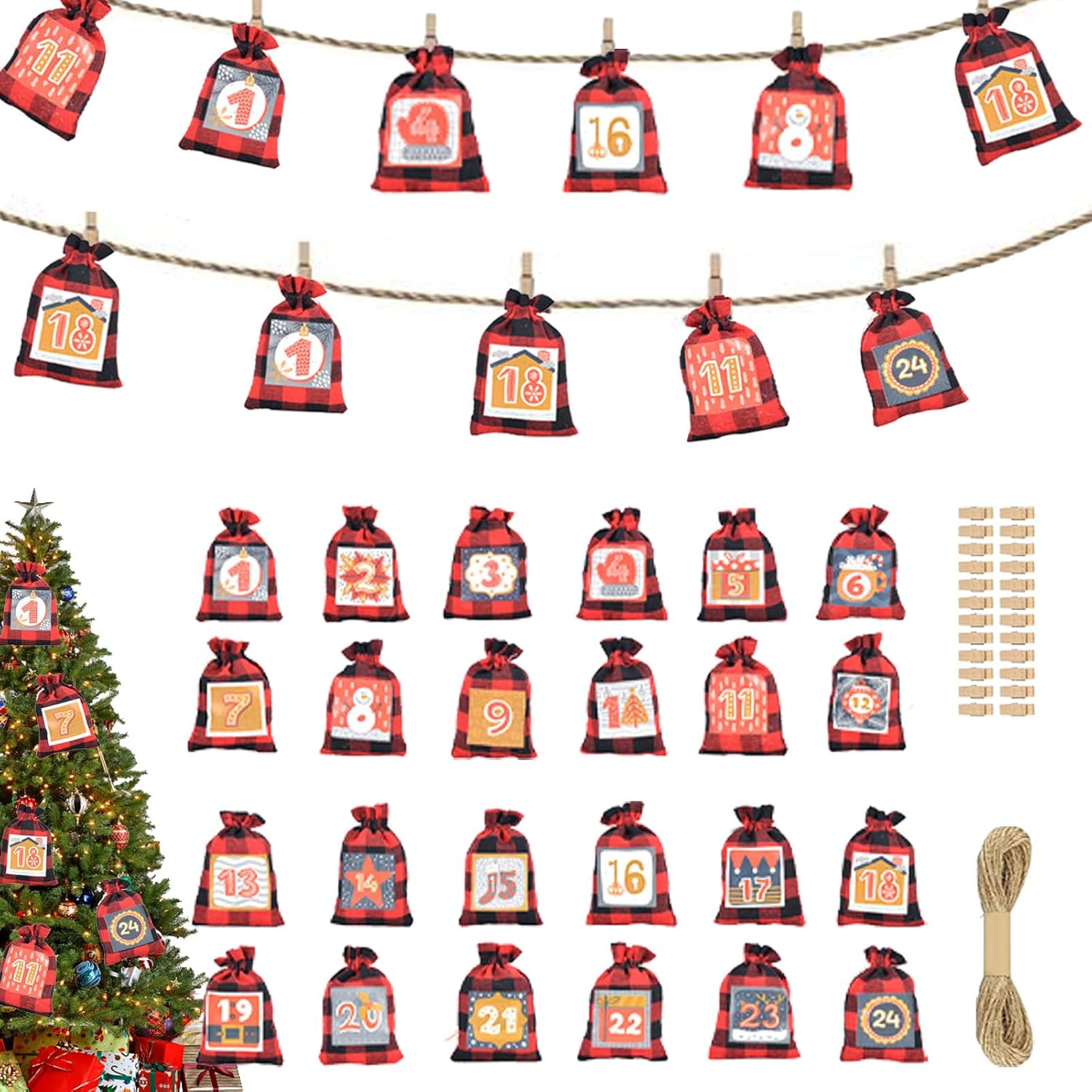 Sacs Pour Calendrier De L'Avent - 2025 Remplissable 24 Jours Avent Noël ...