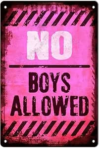 Amazon.com: No Boys Allowed Sign for Girls, Pink Tin Sign Room Wall ...