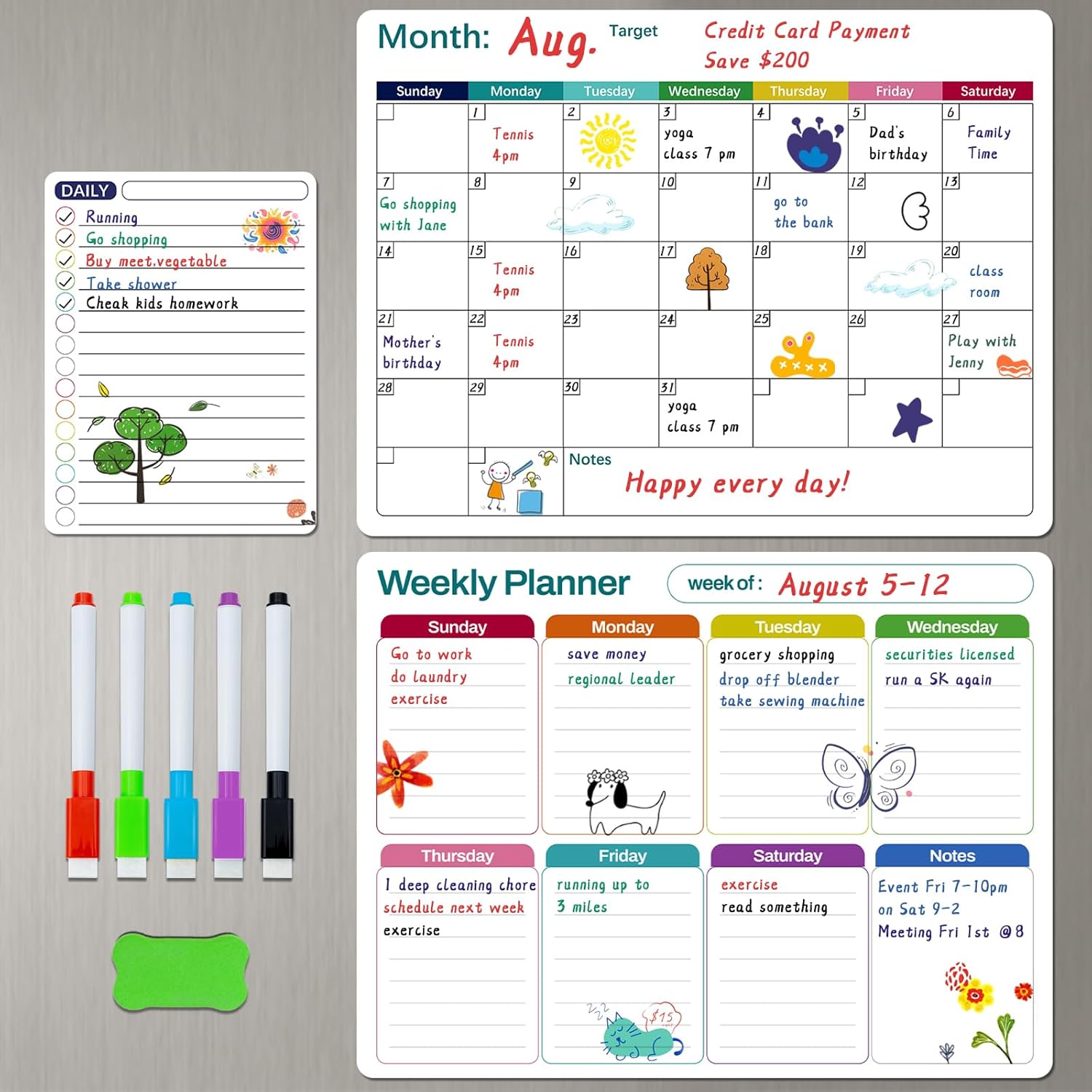 Amazon.com : Magnetic Dry Erase Fridge Calendar Whiteboard Set,3 Pack ...
