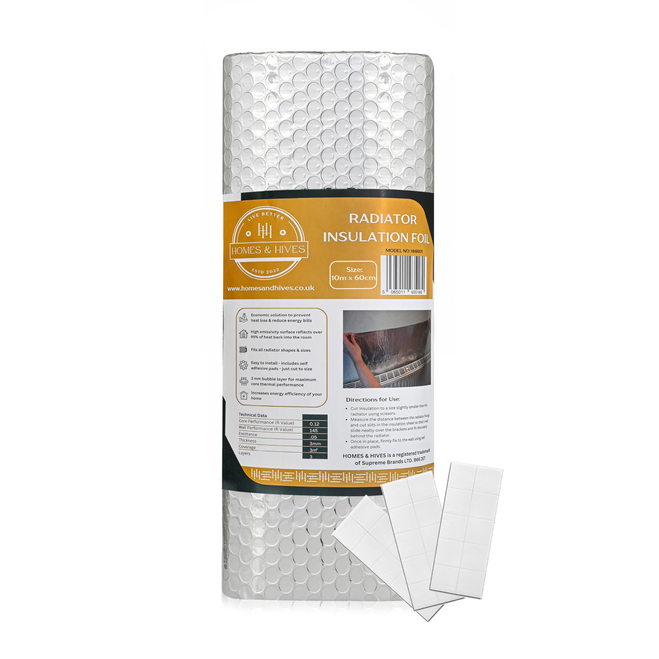Homes and Hives Radiator Reflector Foil 10m x 60cm – 3mm Thick Energy ...