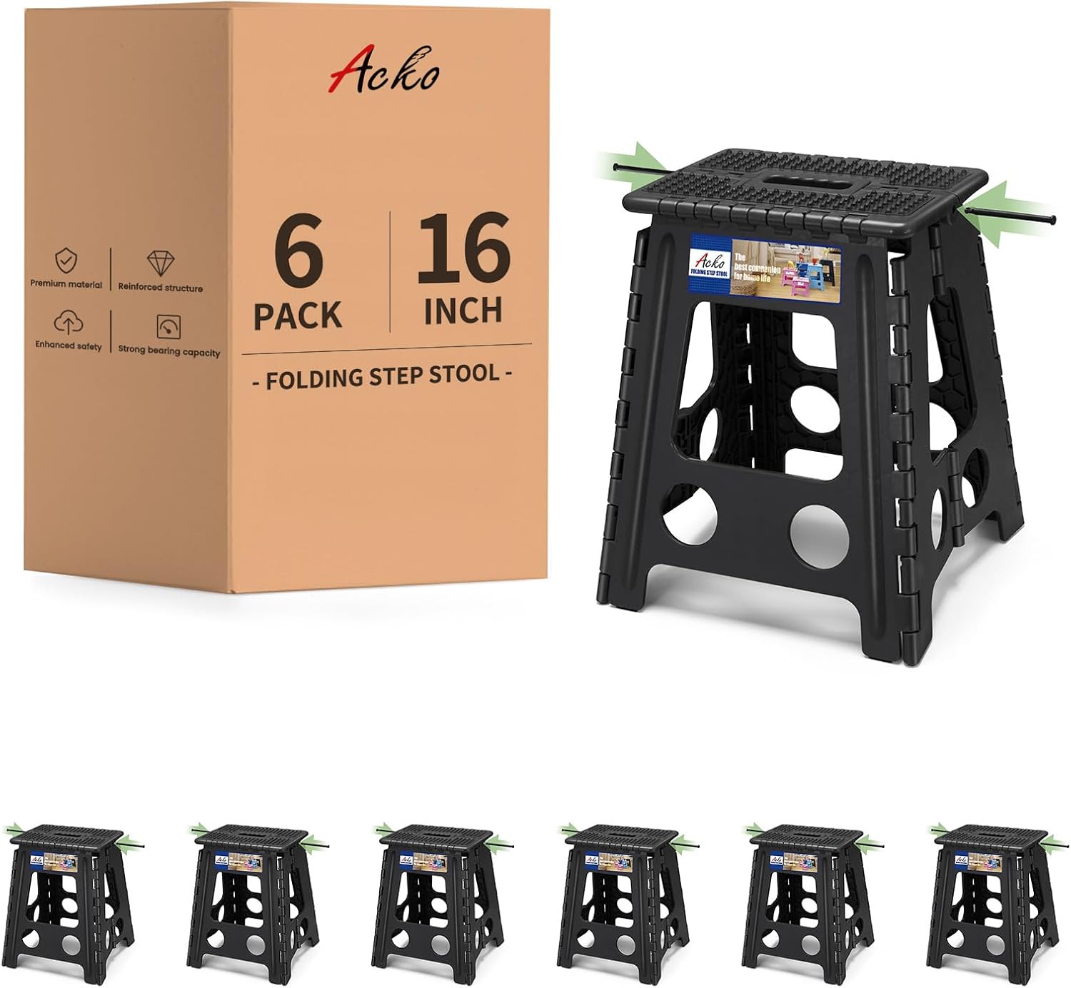 Amazon.com: ACKO Folding Step Stool Foldable 16 Inch Stools for Adults ...