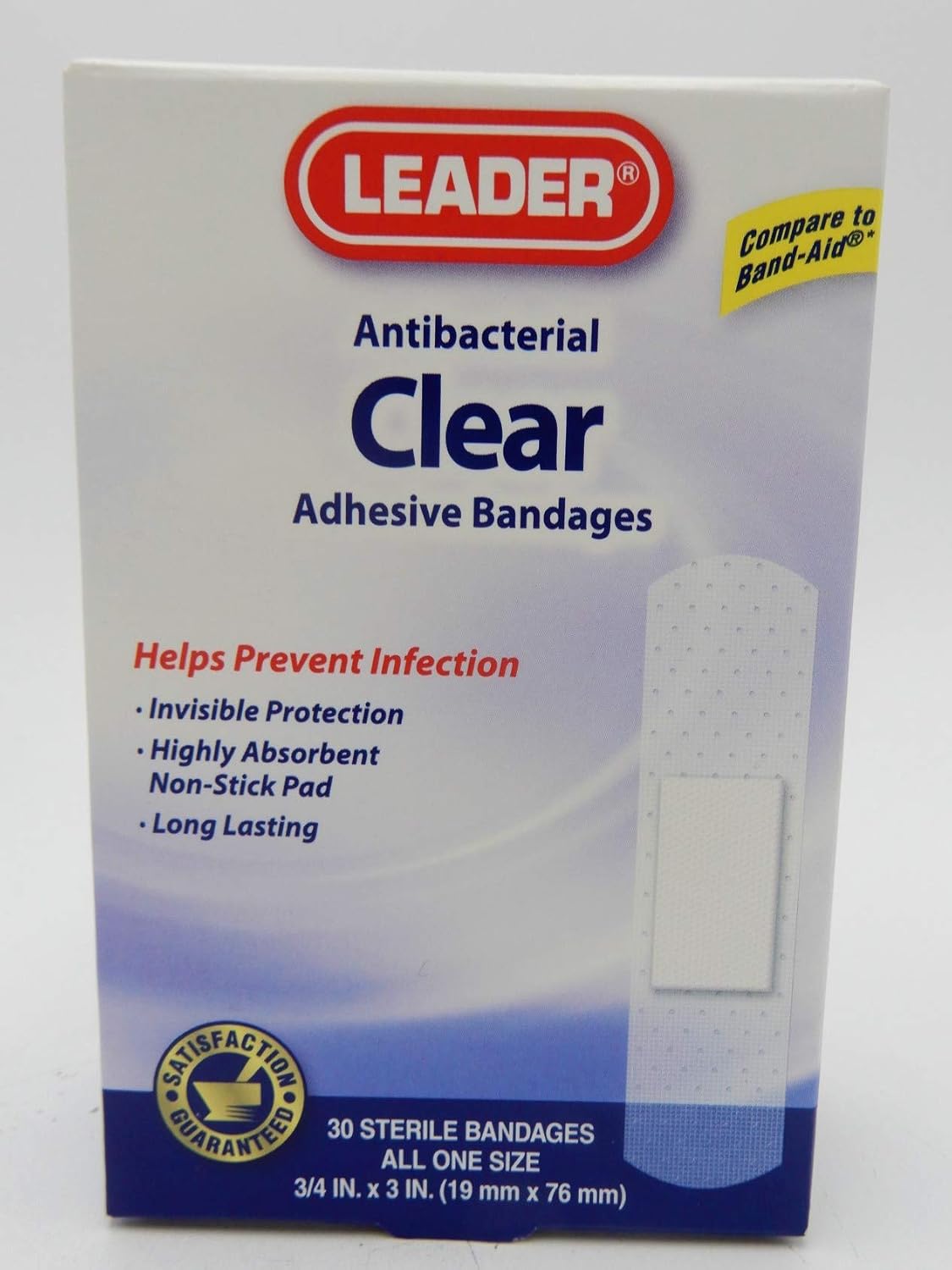Amazon.com: LEADER Adhesive Bandages Clear One Size 30 Count Per Box ...