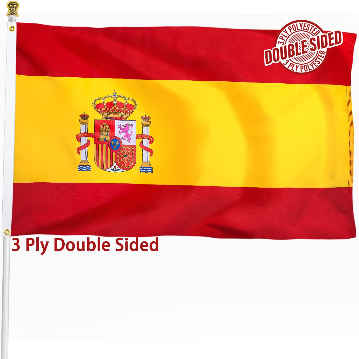 Amazon.com : Spain Spanish Flag 3x5 ft Outdoor, Double Sided 3 Ply ...