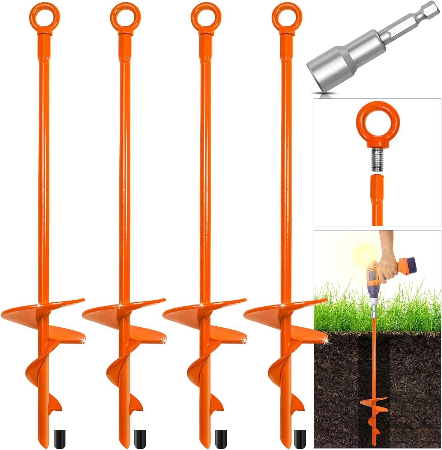 Amazon.com : Ljliudu 15" Upgraded Earth Ground Anchor,4 Pack Spiral ...