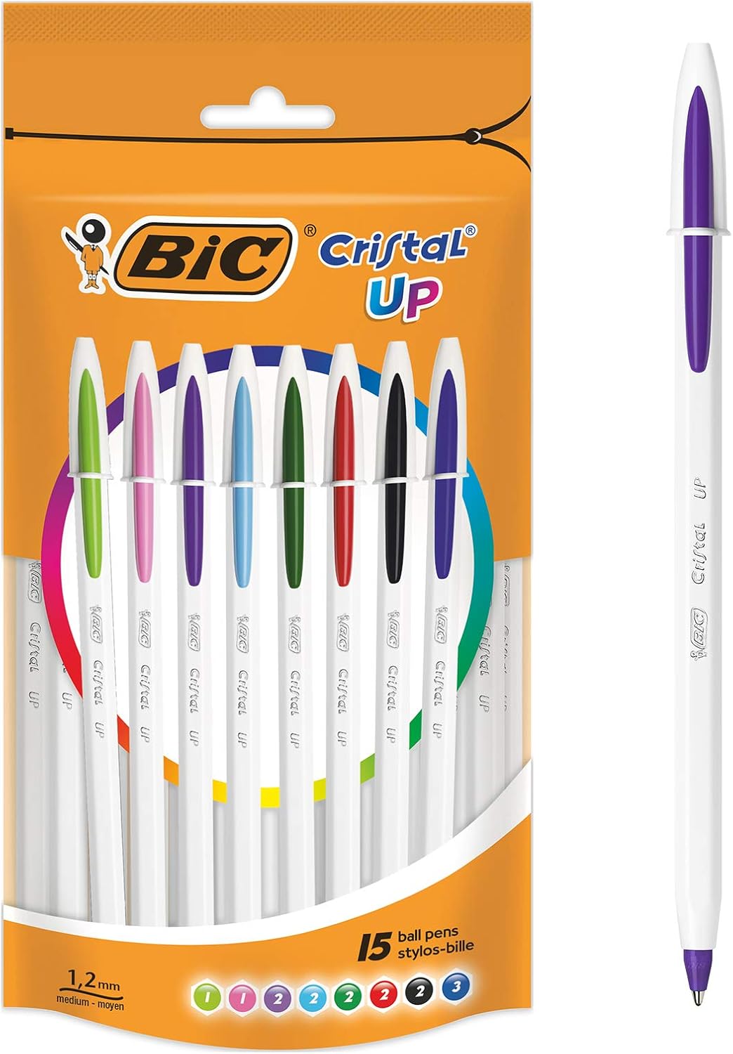 BIC Cristal Up Stylos-Bille Pointe Moyenne (1,2 mm) - Couleurs ...