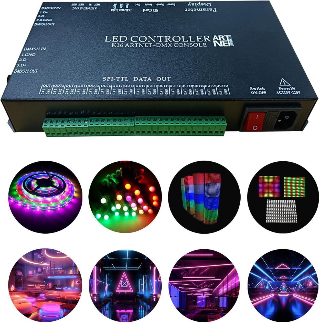 Amazon.com: Programmable Led Controller, 16 Ports 16384 Pixels Madrix Artnet DMX Console ...
