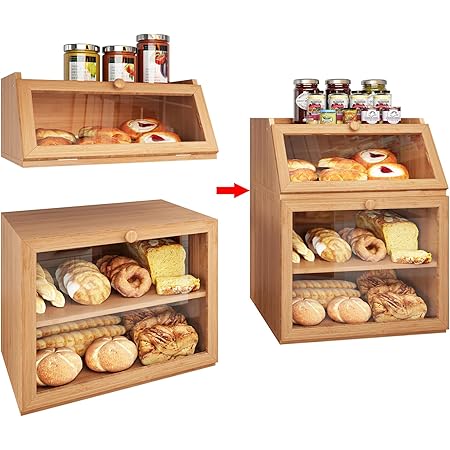 Amazon.com: LOHASOK Double Layer Bamboo Bread Box for Kitchen Counter ...