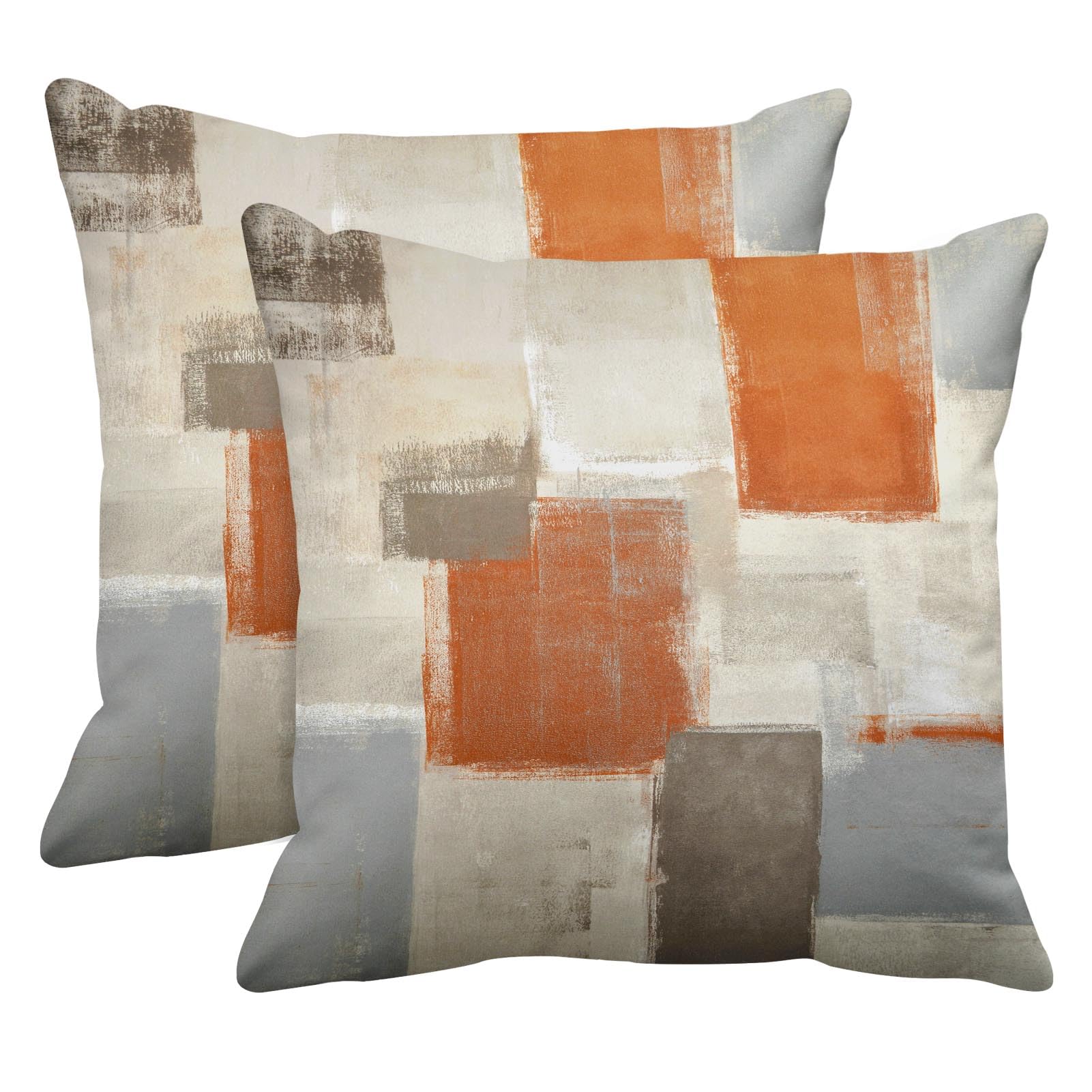 Amazon.com: Emvency Set of 2 Orange Beige and Grey Throw Pillow Covers ...