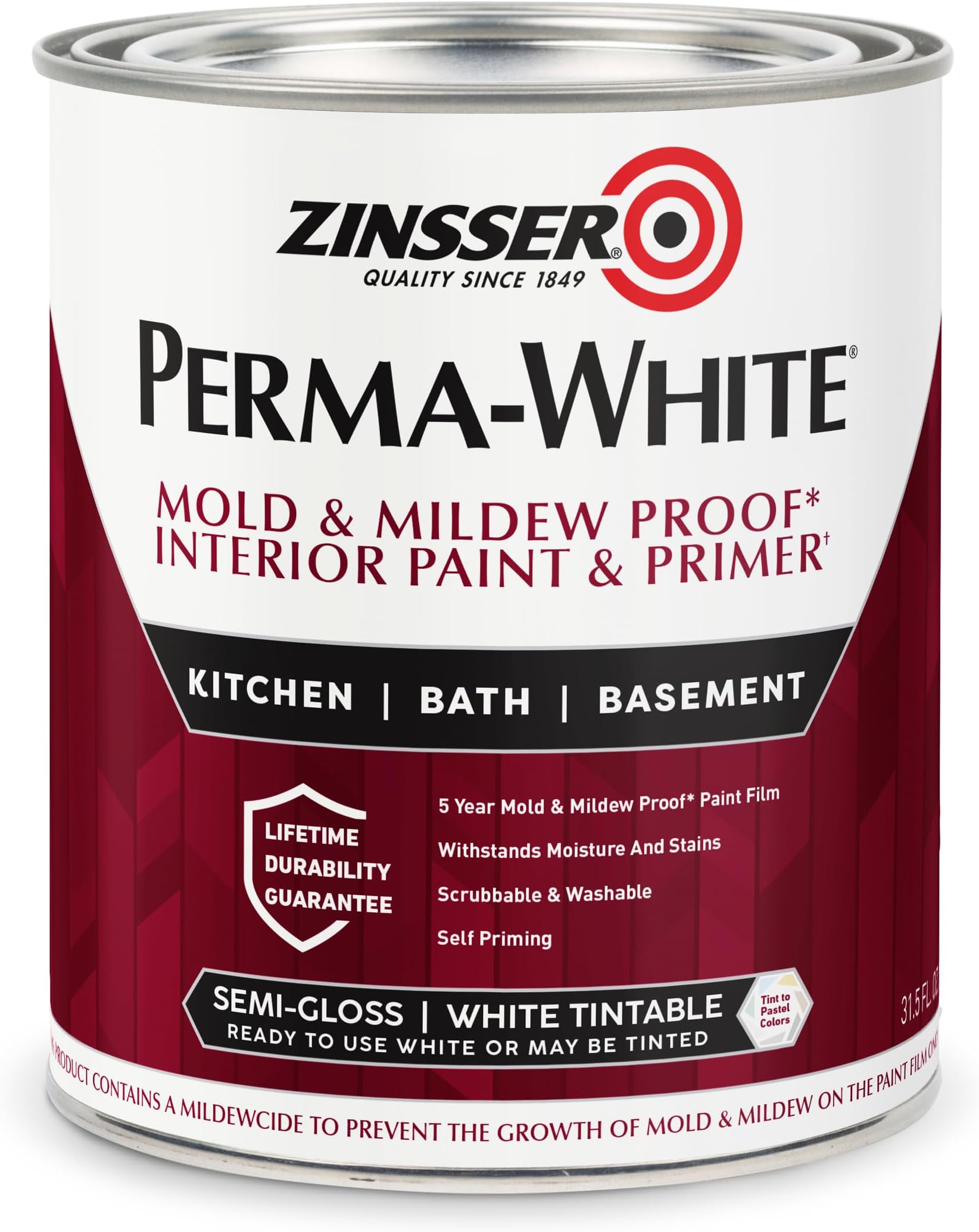 Zinsser 3131 Perma-white Mold & Mildew-proof Exterior Paint, Semi-gloss ...