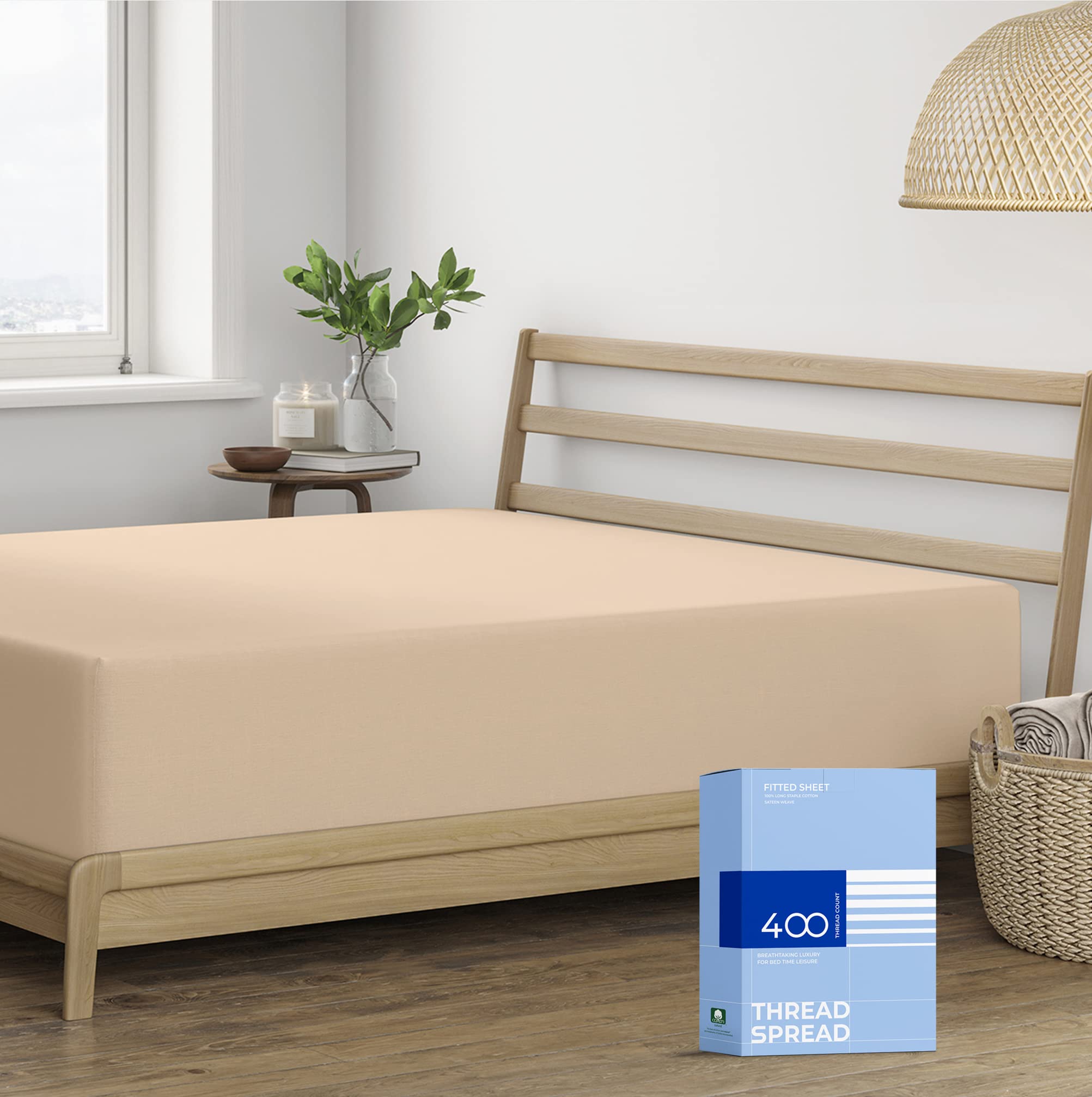Amazon.com: THREAD SPREAD 100% Cotton Full Size Fitted Sheet Only - 400 ...