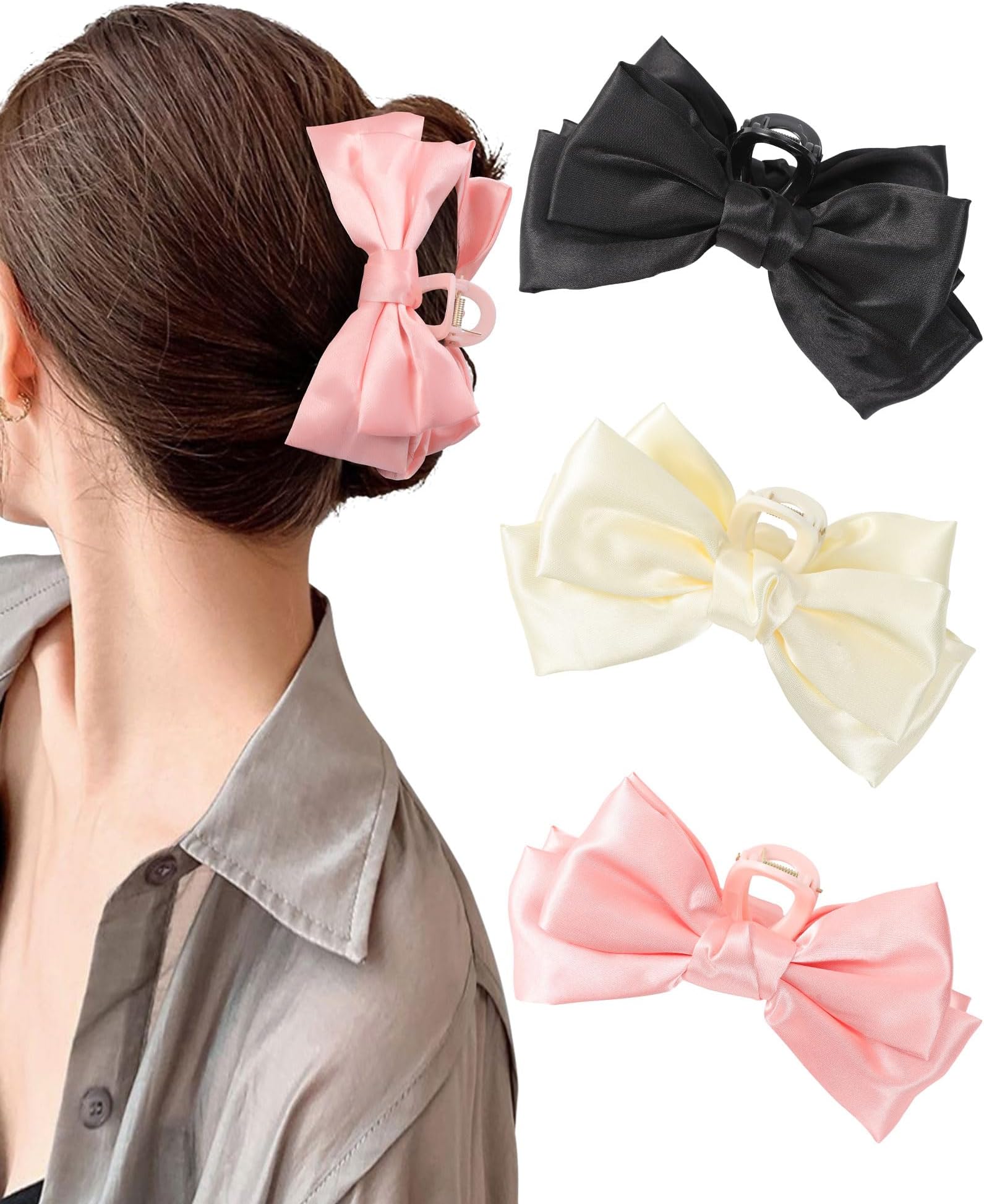 Amazon.com : CHLINS 3 Count Bow Claw Clip - Bow Clips for Women in ...