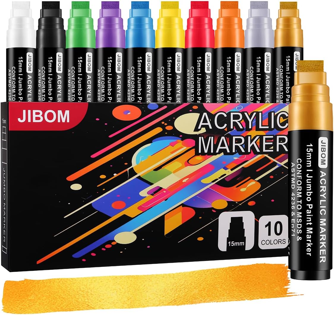 Amazon.com: 10 Colors Jumbo Acrylic Paint Markers (2 Metallic), 15mm ...