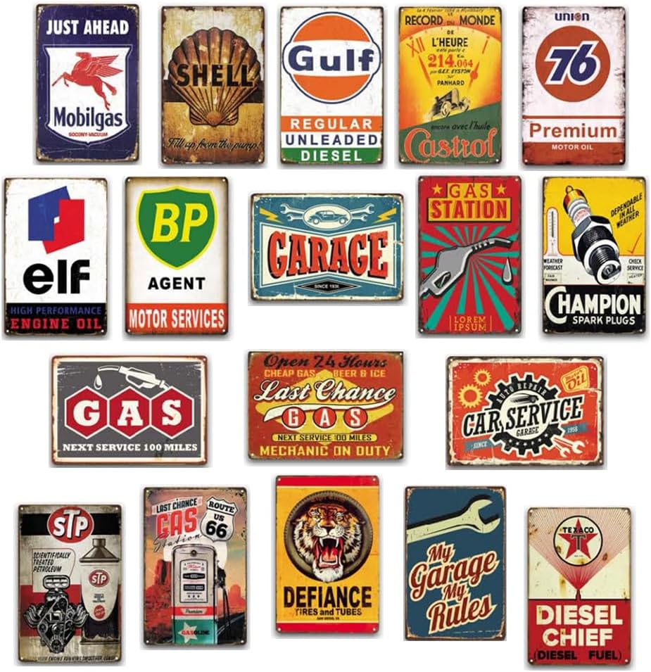 Amazon.com: GHUNT Set of 18 Vintage Gas and Oil Metal Tin Signs | Retro ...
