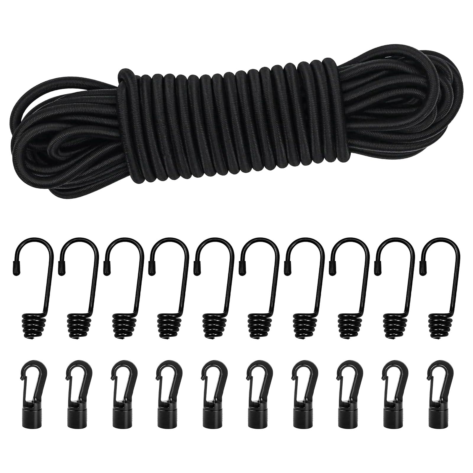 1/4" Bungee Cord, 33 Feet Elastic Bungee Cords with 20pcs Hooks, Shock ...