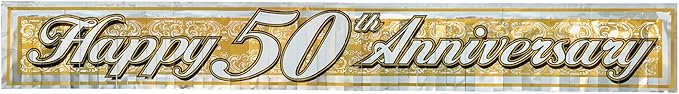 Amazon.com: Metallic 50th Anniversary Fringe Banner (gold) Party ...