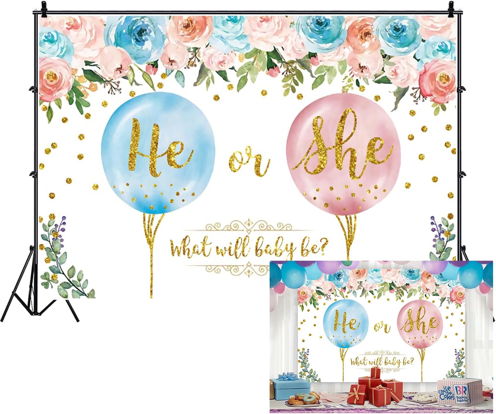 Amazon.com : Sendy 8x6ft Bear Gender Reveal Backdrop He or She What ...