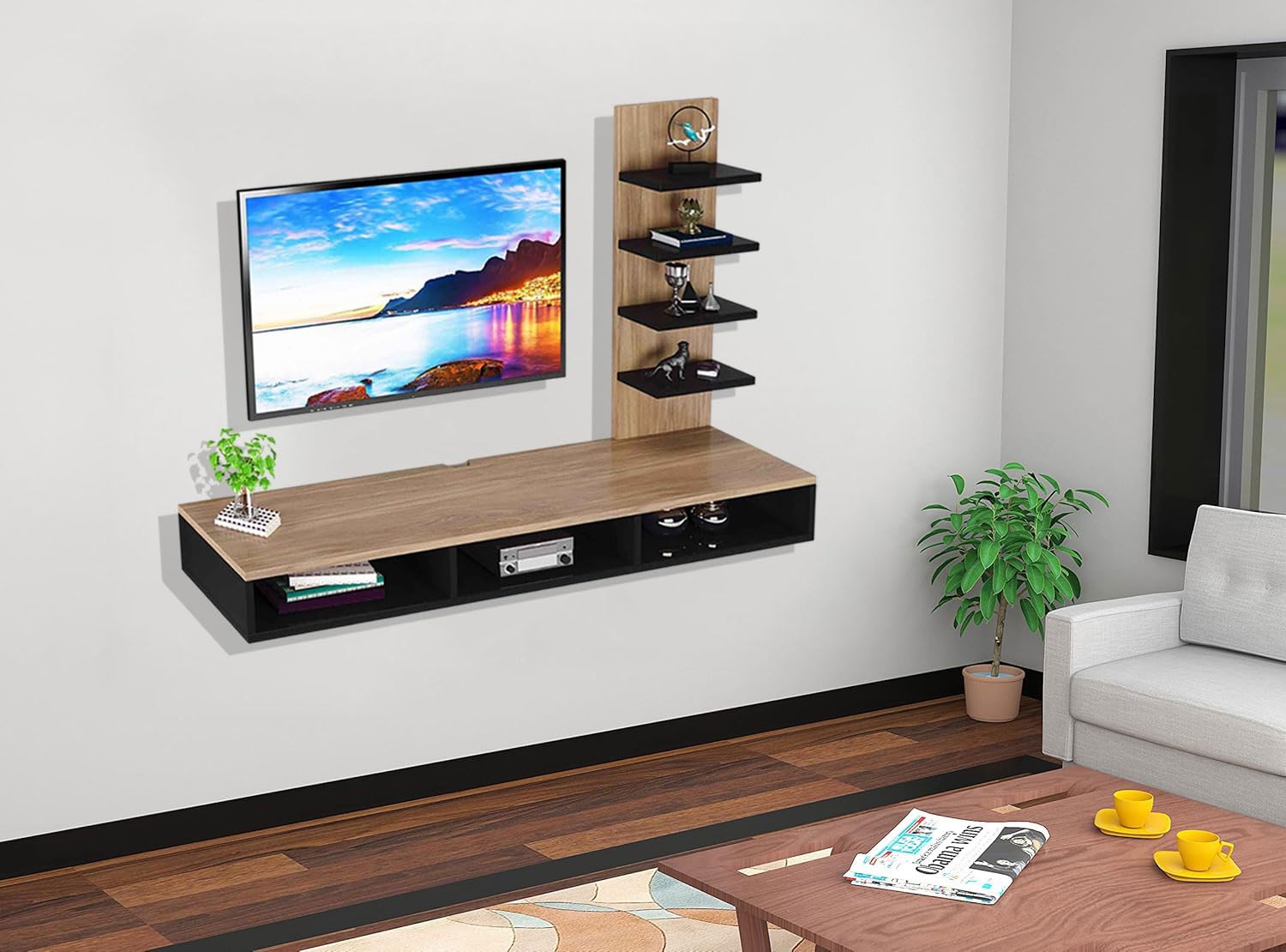 MACWUD Wooden TV Entertainment Unit/Wall Set Top Box Shelf Stand/TV ...
