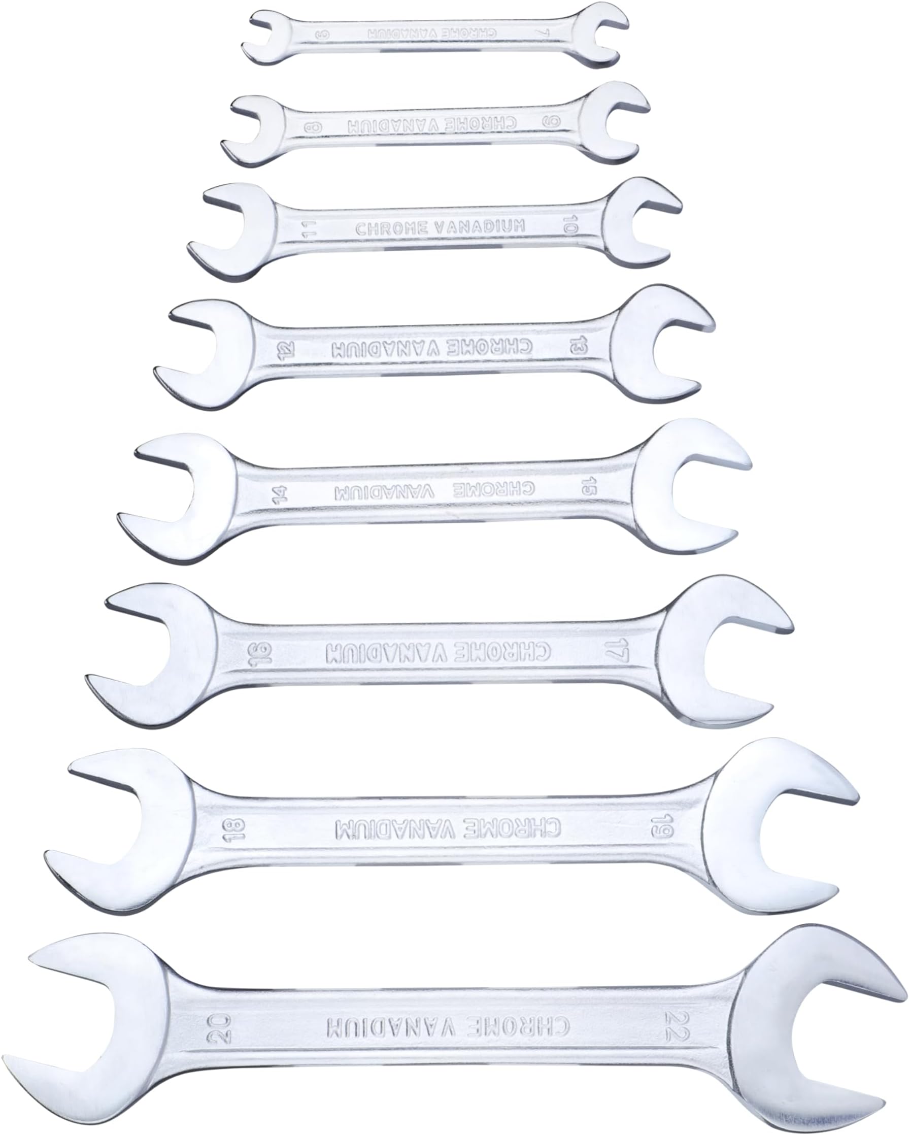 Double Open End Spanner Set, 8 Pieces, 6-22mm Range, Chrome Vanadium ...
