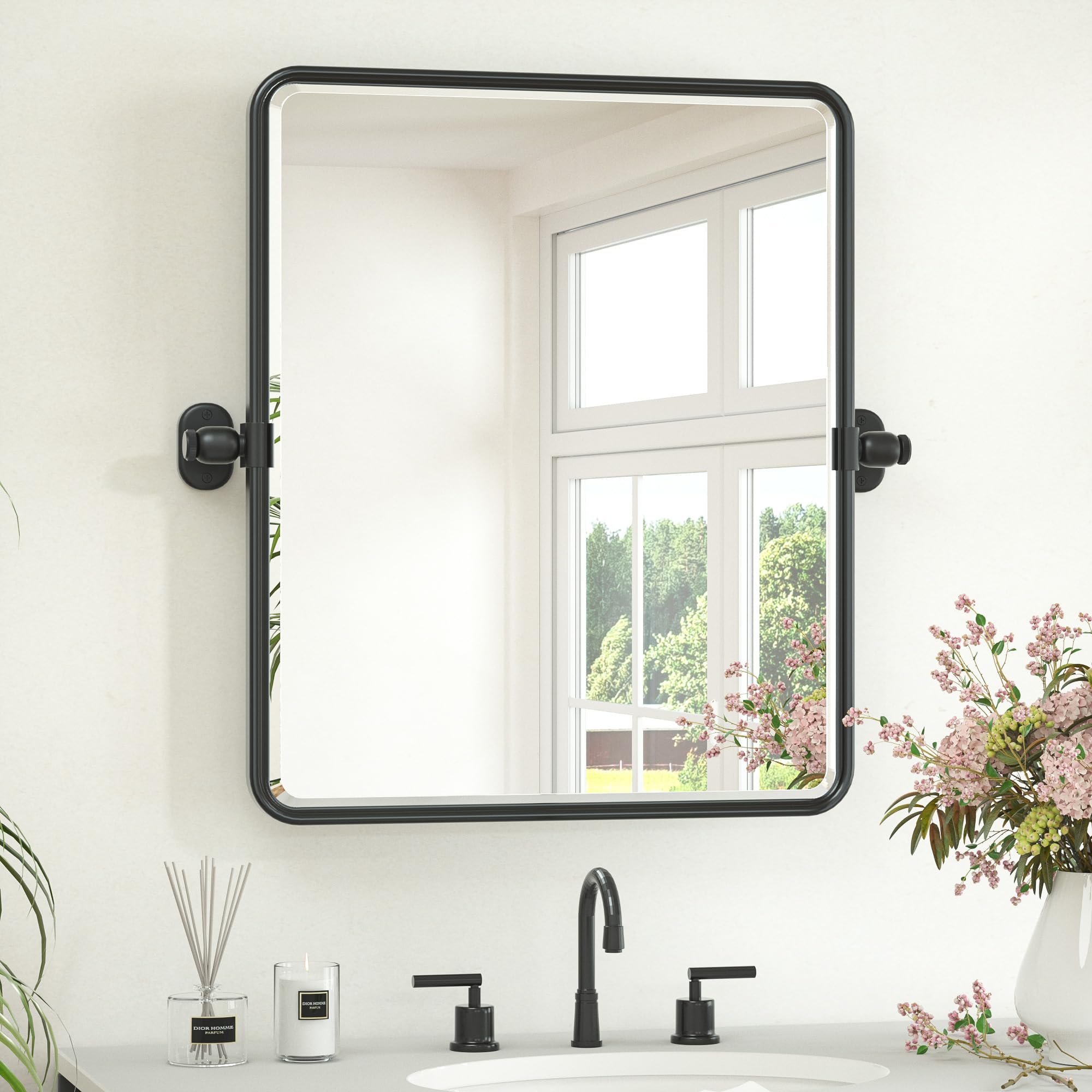 Amazon.com: Keonjinn 20 x 24 in Black Pivot Mirror, Beveled Tilt Mirror ...