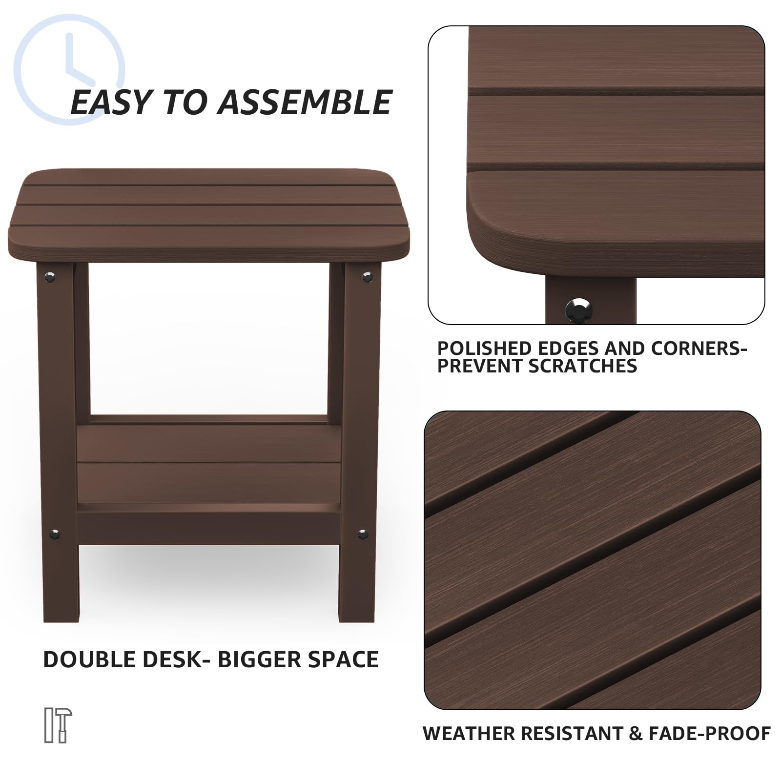 SERWALL Double Adirondack Side Table Rectangular End Table, Coffee