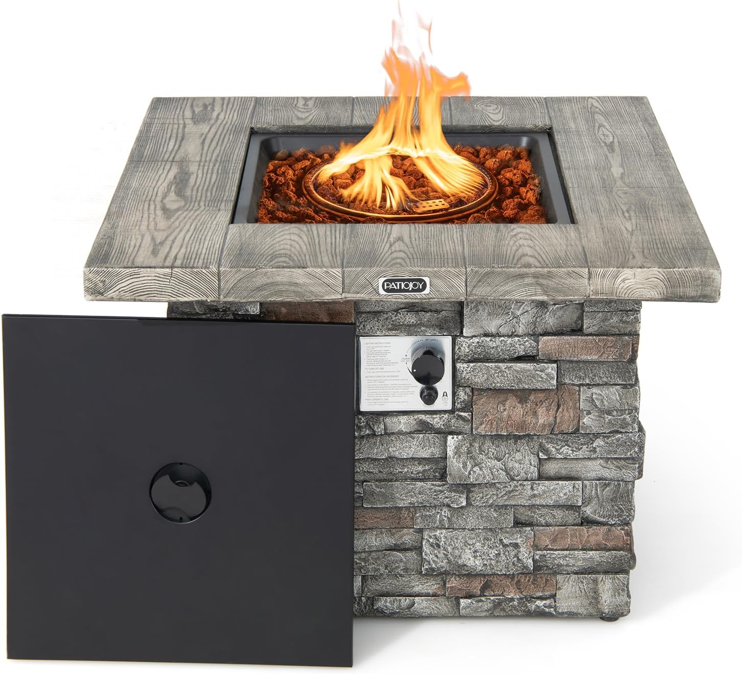 Tangkula 34.5 Inch Faux Stone Propane Fire Pit Table, Patiojoy Square ...
