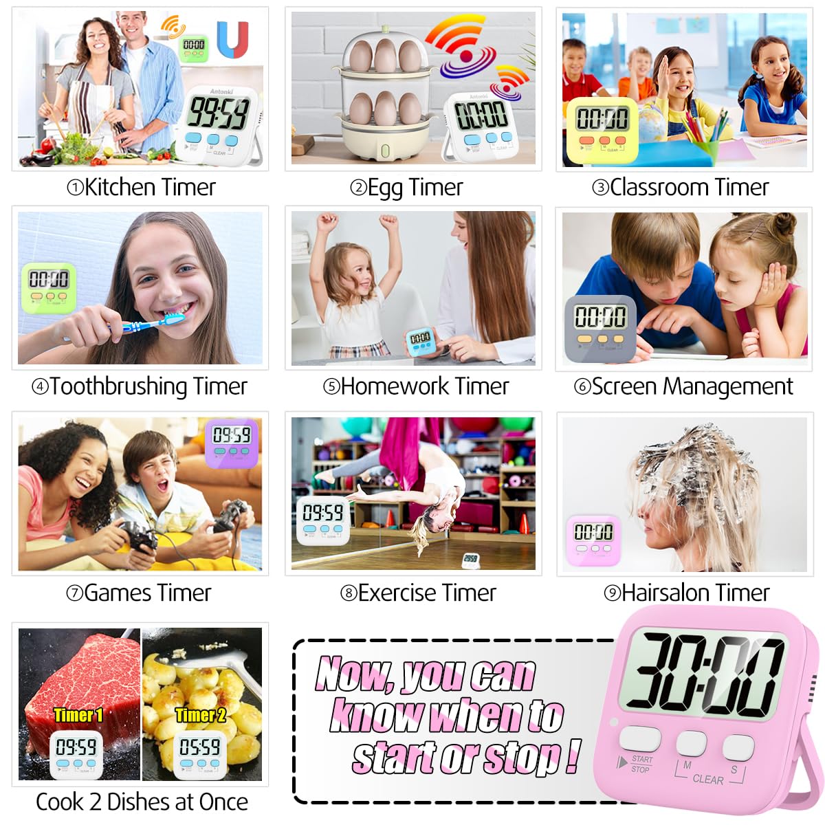 Snapklik.com : Antonki Timer, Timer For Kids, Kitchen Timers, Digital ...