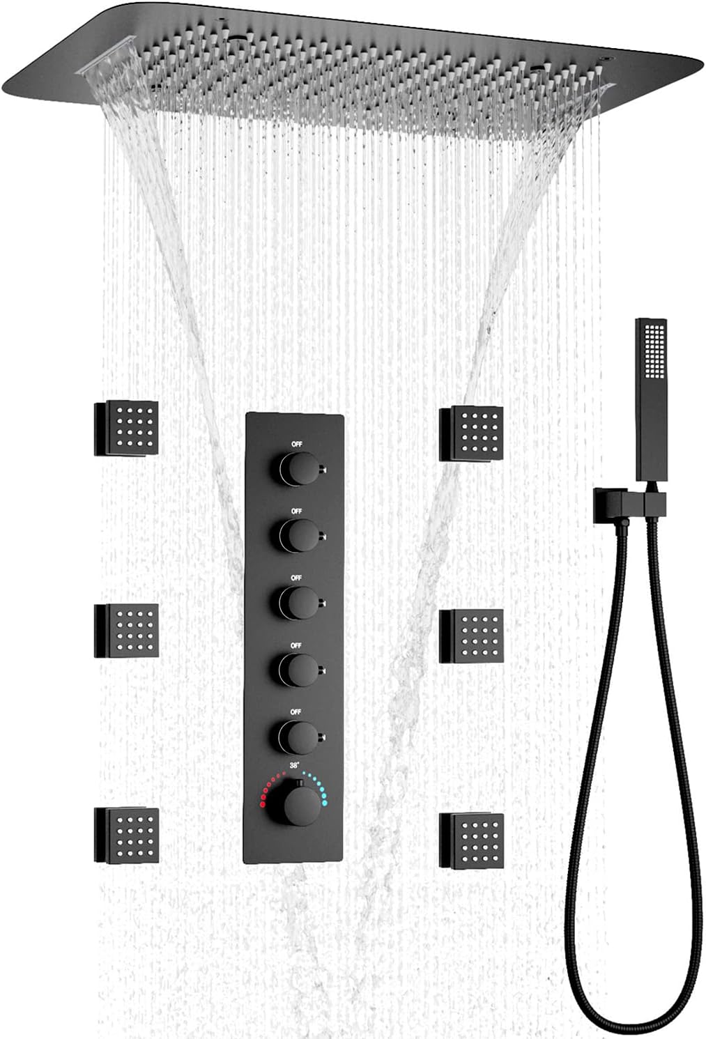 AYIVG Matte Black Shower System Multifunctional Shower Jets Body System ...