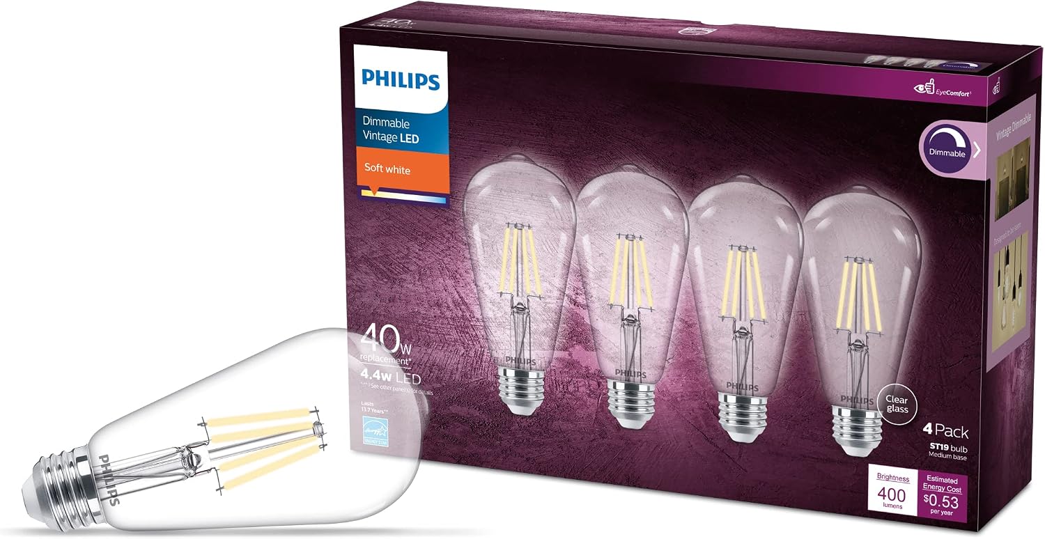 Philips LED Vintage Clear Spiral ST19 Dimmable LED Light Bulbs - E26 ...