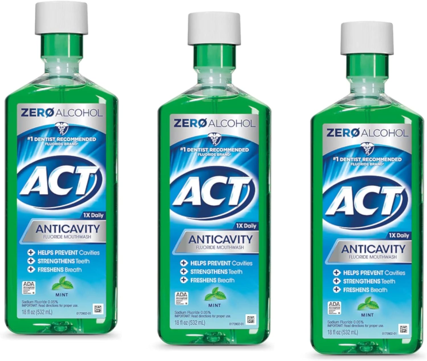ACT Anticavity Fluoride Mouthwash, Mint, Alcohol Free, 18-Ounce Bottle ...