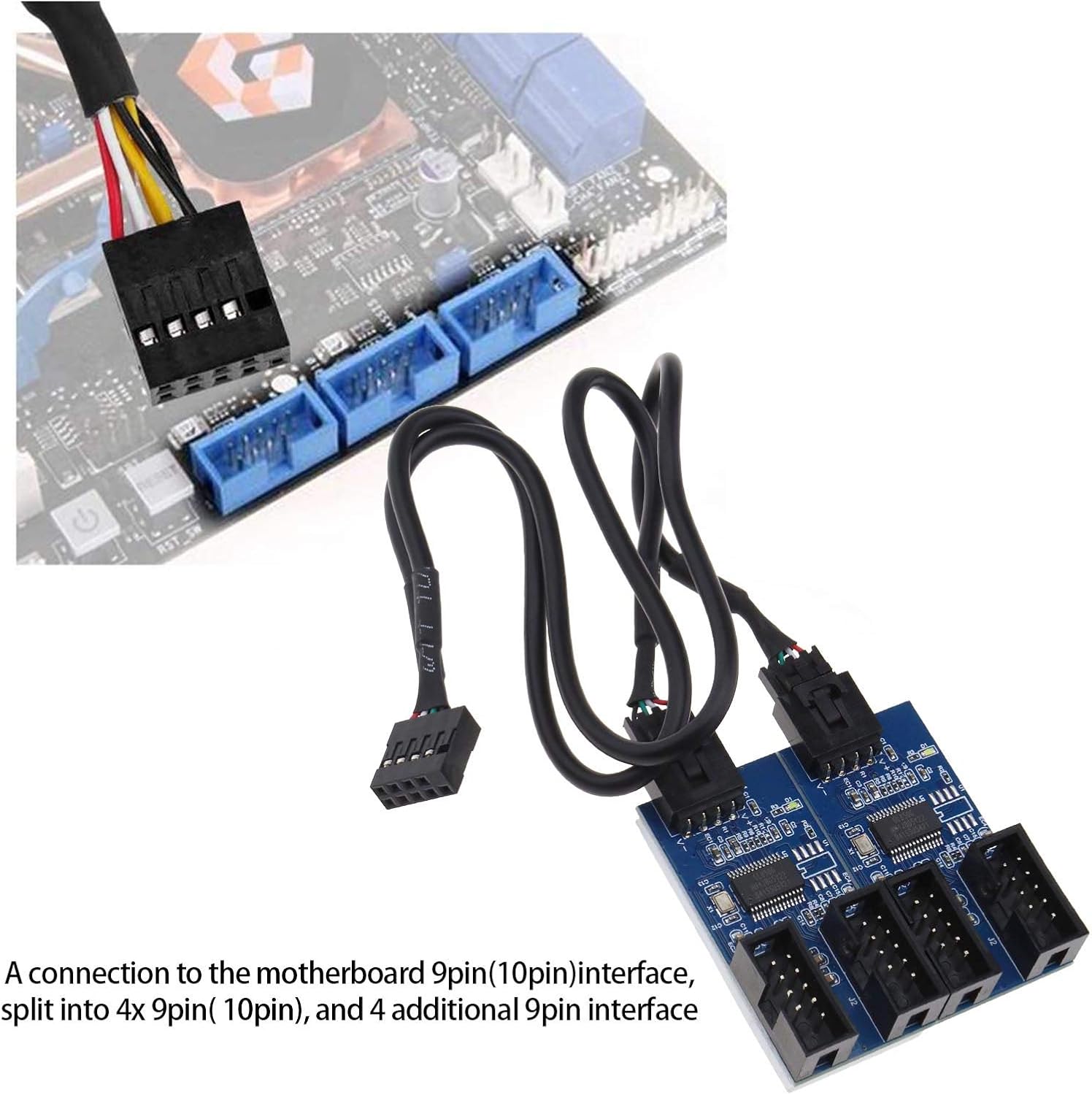 EMSea Motherboard 9 Pin USB Header Multiplier USB 2.0 1 Male to 4 Port ...