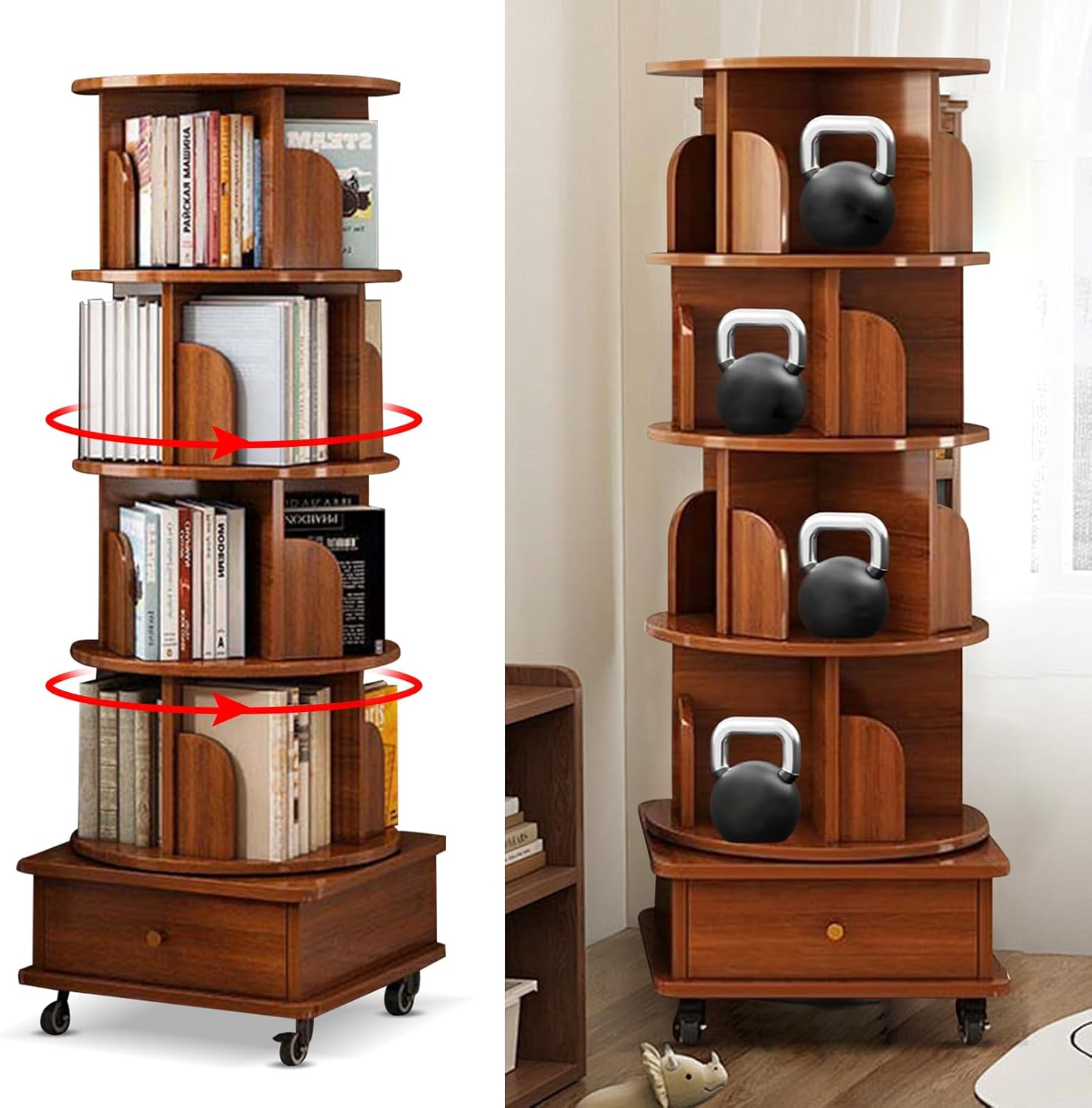 Amazon.com: 5-Tier Rotating Bookshelf Floor Standing Bookcase Storage ...