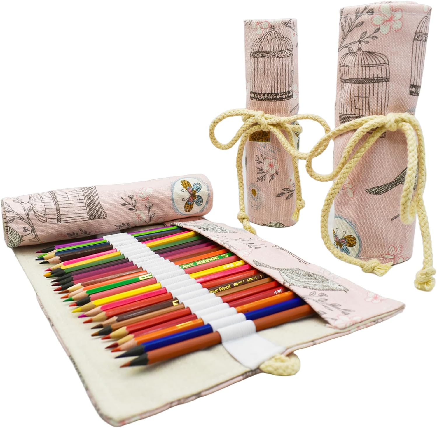 Amazon.com: Lopenle Butterfly Colored Canvas Pencil Wrap Case Floral ...