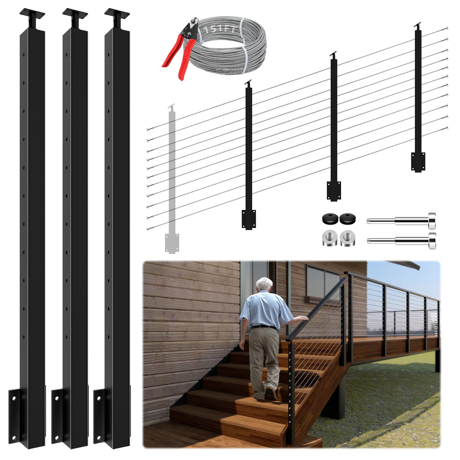 Snapklik.com : Gyykzz 3 Pack One-Stop Side Mount Stair Cable Railing ...