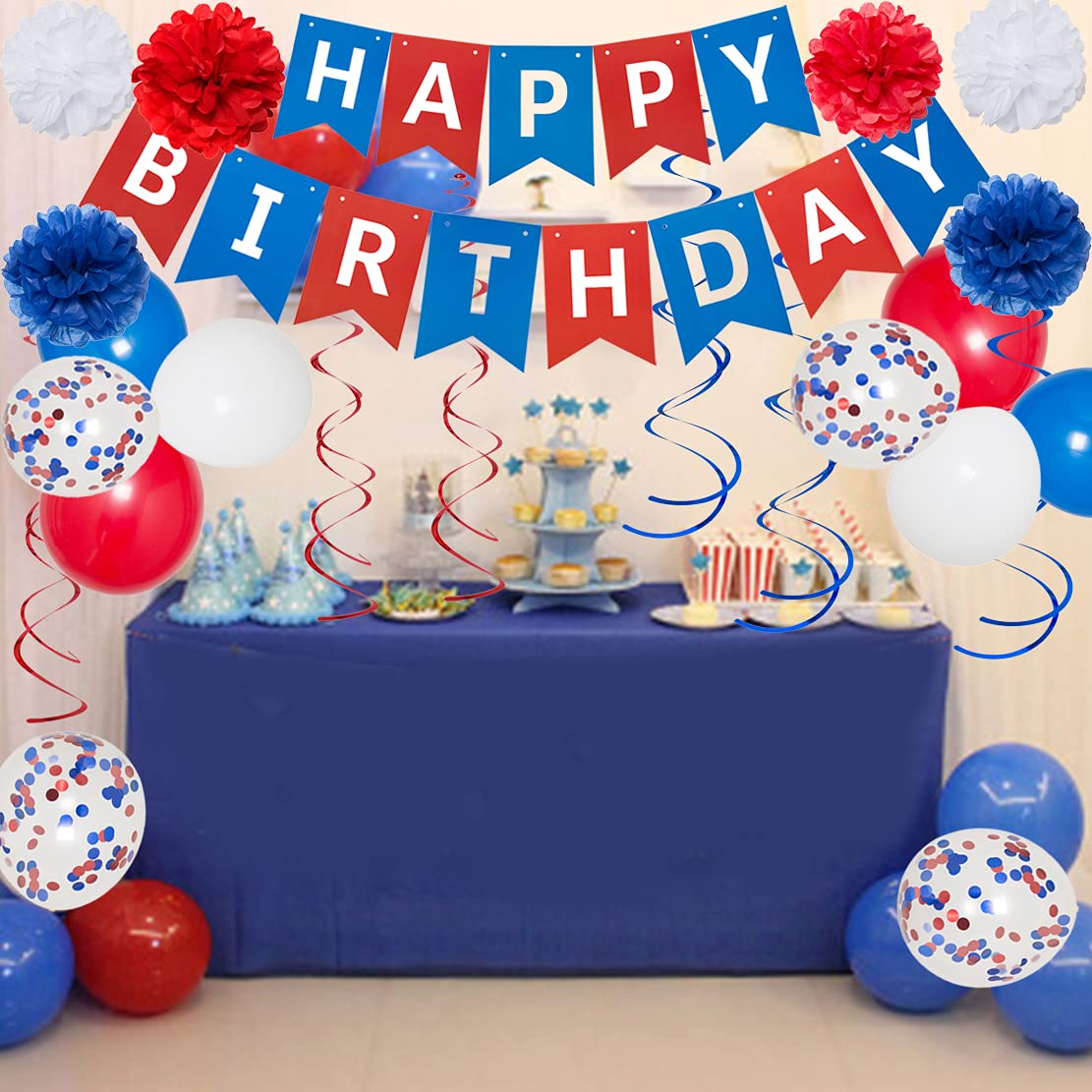 Blue White and Red Birthday Decorations, Patriotic Party Supplies Kit ...