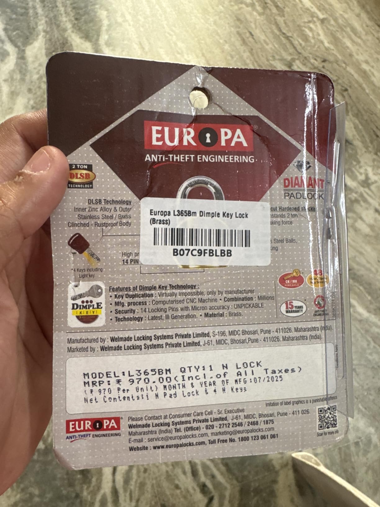 Europa L365BM Brass Padlock | High-Security Dimple Key Lock | Durable ...