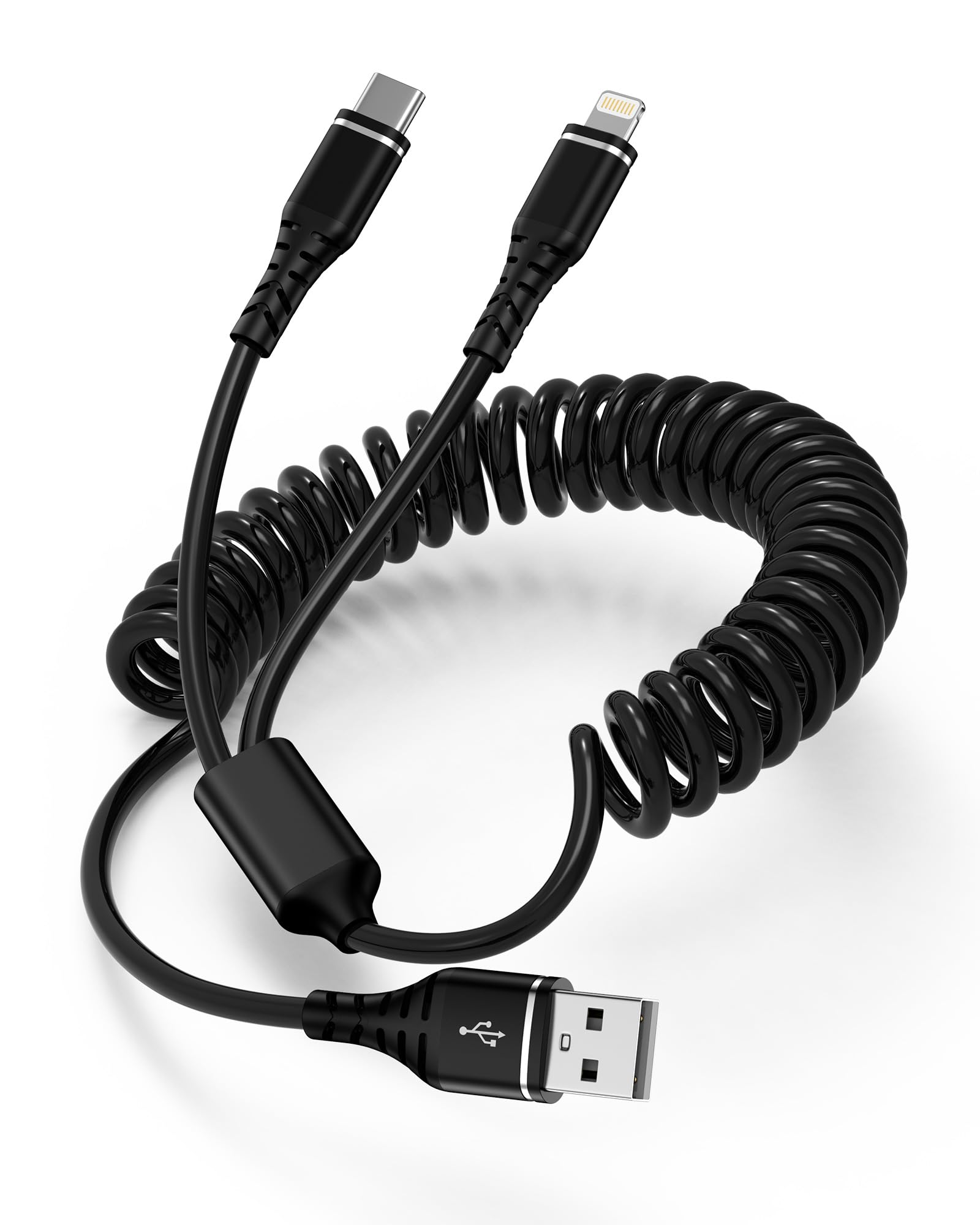 Amazon.com: 4FT Coiled Multi Charging Cable 2-in-1 USB to Lightning ...