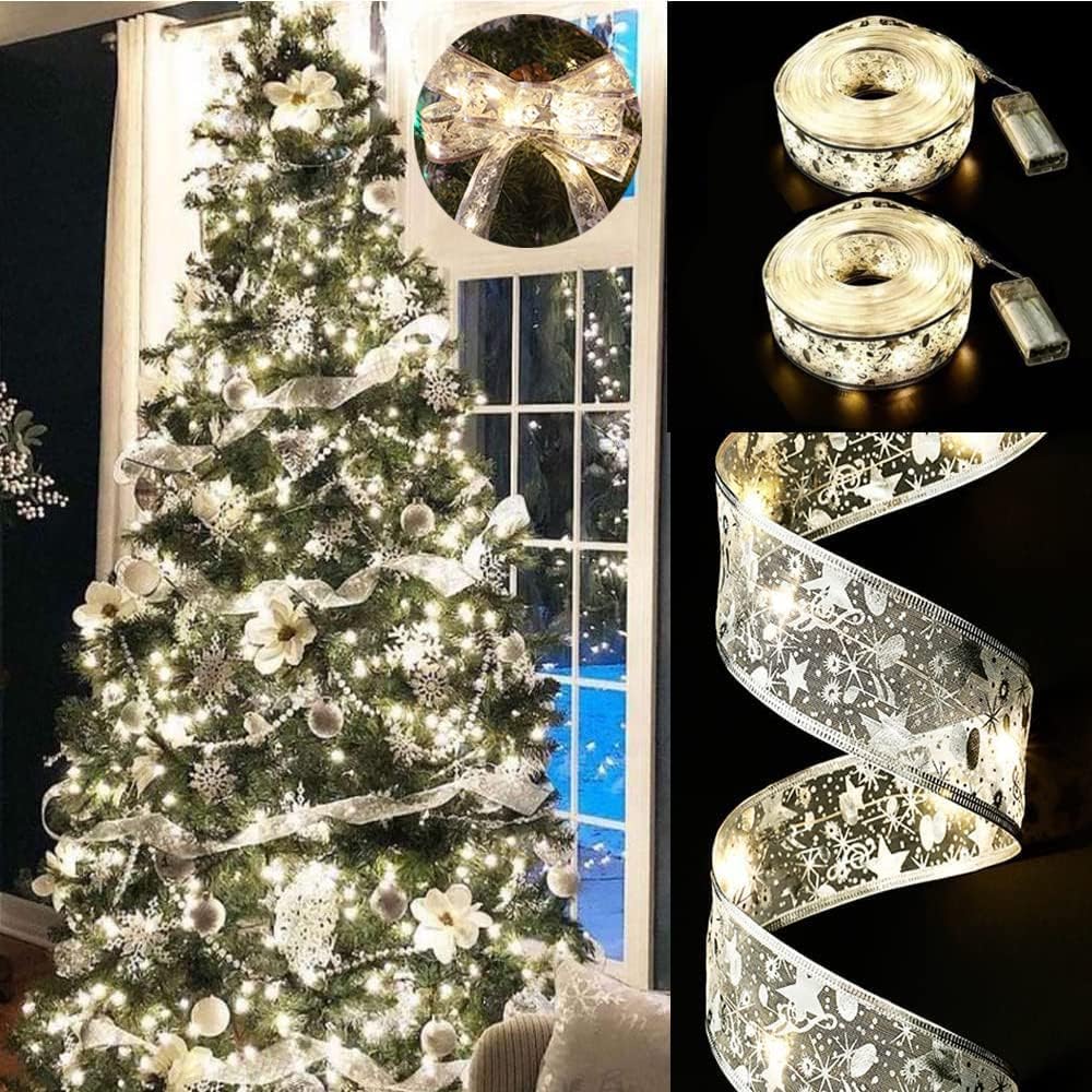 Christmas Ribbon Lights 32ft(2X16ft) 100 LED Lights Battery Powered ...