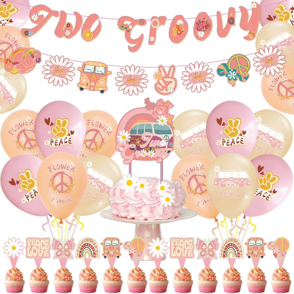 Amazon.com: Two Groovy Hippie Boho Birthday Party Decorations Two ...
