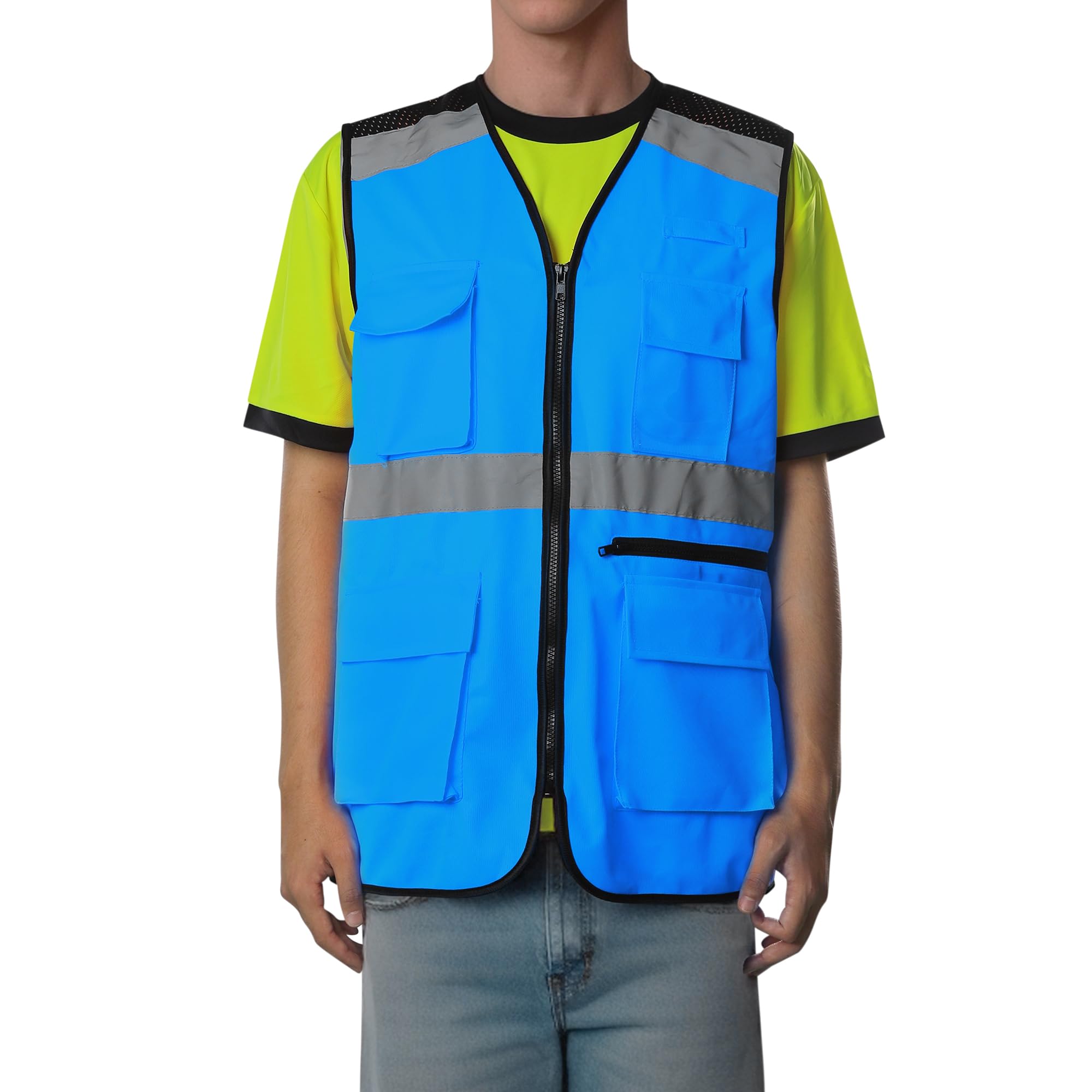 High Visibility Safety Vest with Pockets, Mic Tab, Reflective Strips ...