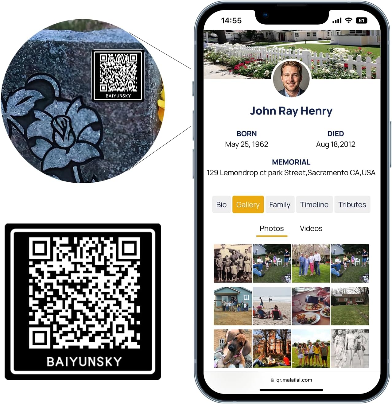 Amazon.com : QR Memorial Webpage and QR Memorial Plaque for Cemetery ...