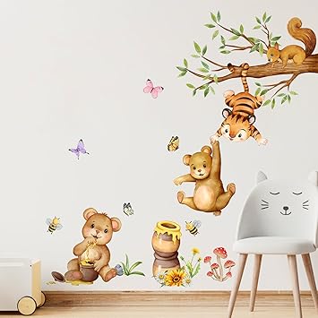 Amazon.com: Supzone Woodland Bear Wall Stickers - Cute Animal Tree ...