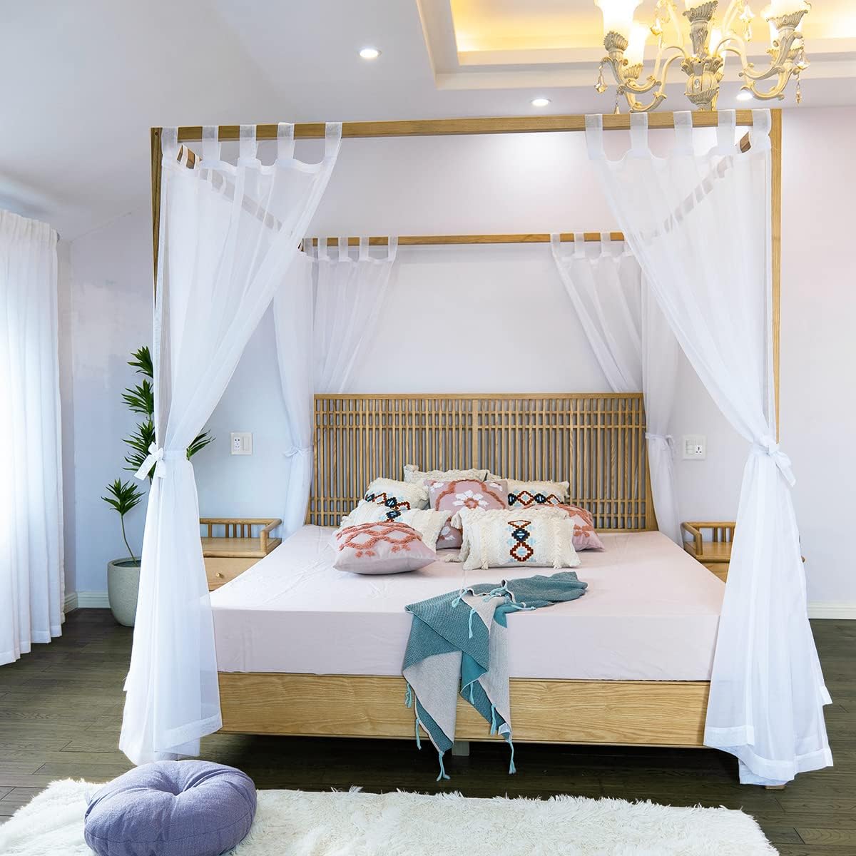 Amazon.com: Mengersi 4 Corners Post Canopy Bed Curtains for Girls,Bed ...