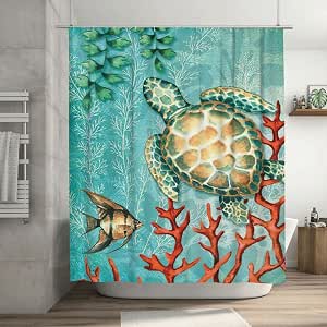 Amazon.com: Xgidkew Sea Turtle Shower Curtain Blue Ocean Beach Coastal ...
